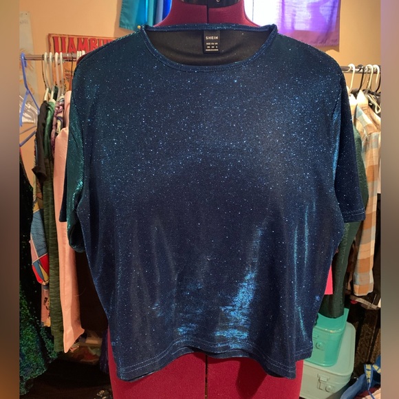 SHEIN | Tops | Shein Xs Blue Glitter Crop Tshirt | Poshmark